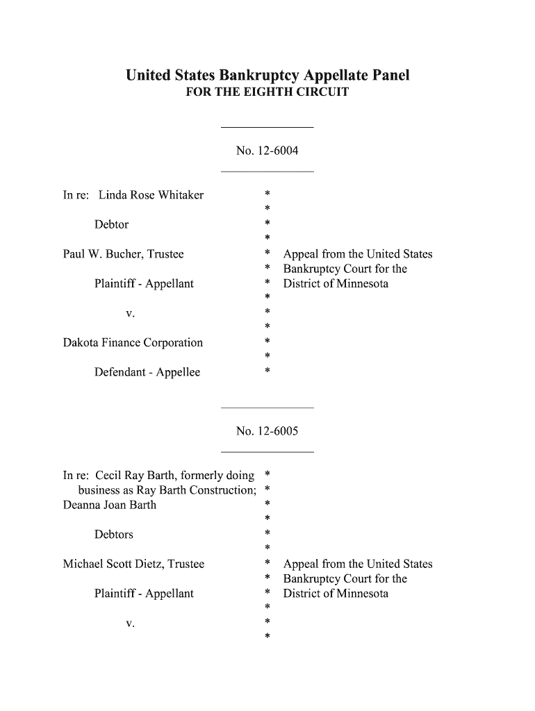Fillable Online ecf ca8 uscourts UNITED STATES BANKRUPTCY APPELLATE ...