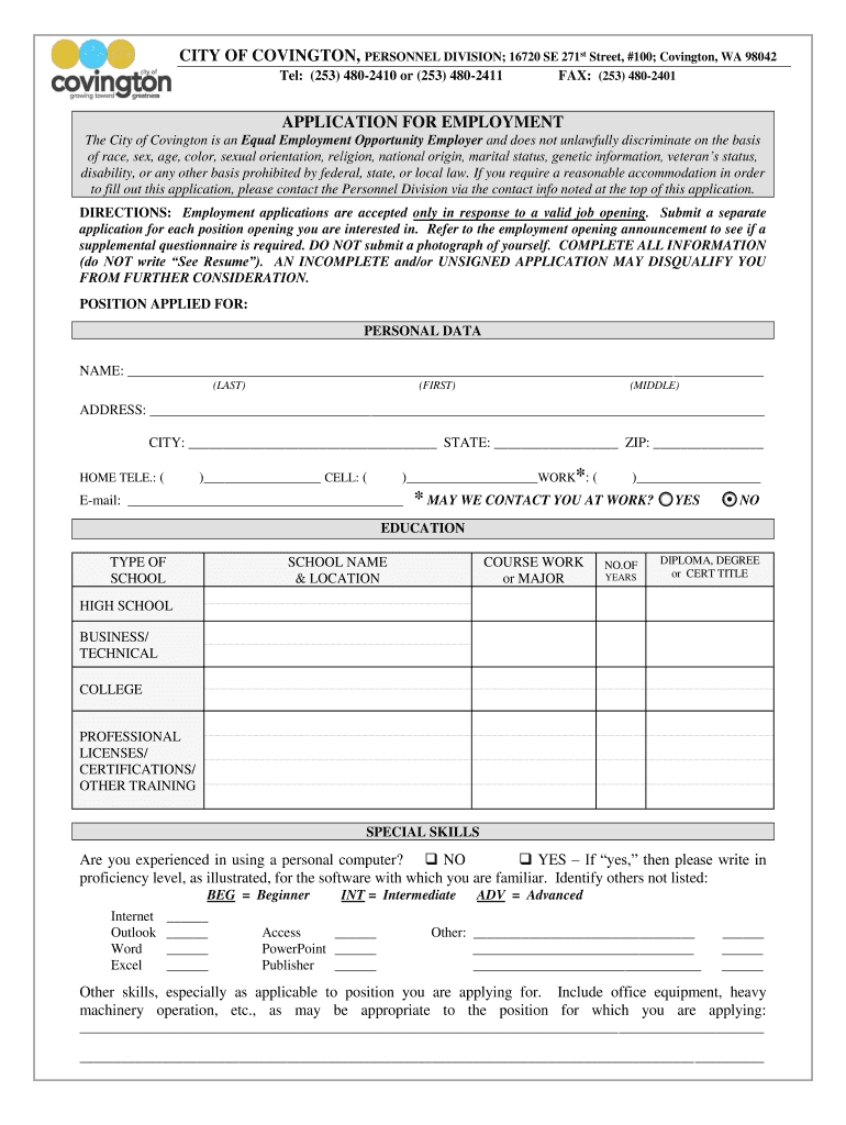 Fillable Online Employment Application - Fillable PDF Fax Email Print ...