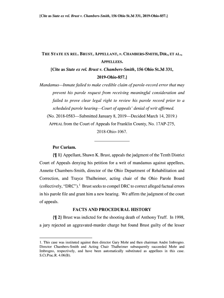 Fillable Online State ex rel. Brust v. Chambers-Smith (Slip Opinion ...