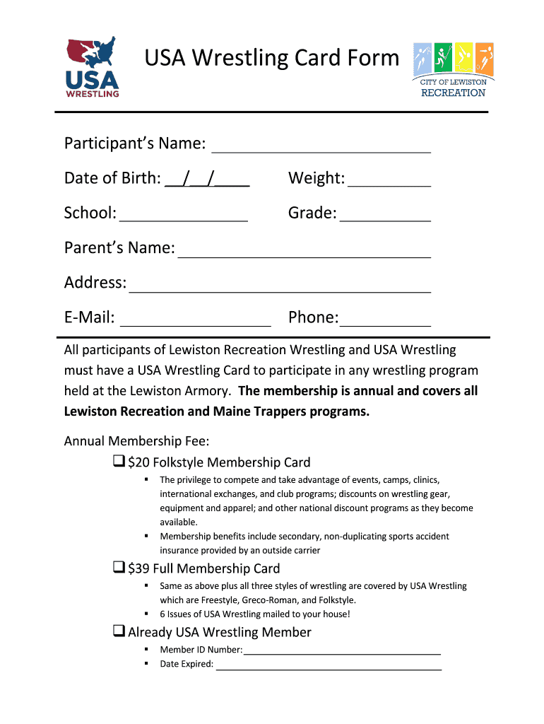 Fillable Online USA Wrestling Card Form Fax Email Print - pdfFiller
