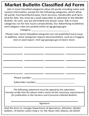Fillable Online agr georgia Market Bulletin Classified Ad Form Fax ...