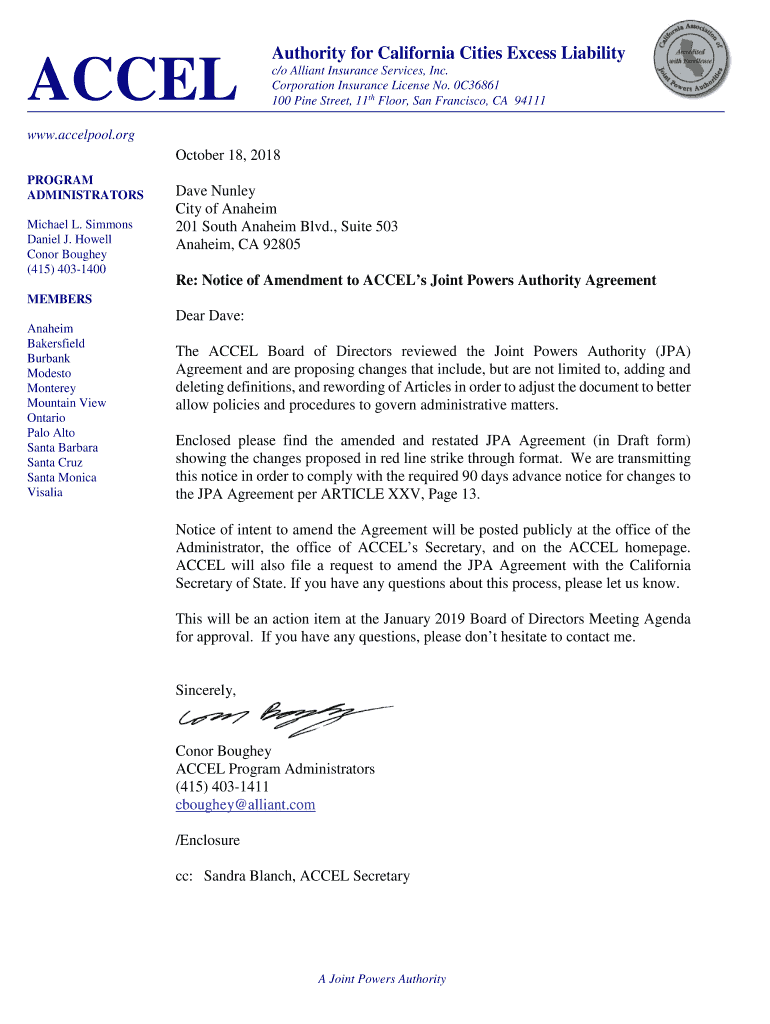 Fillable Online Notice to Amend JPA Agreement(CLICK HERE) - AccelPool ...