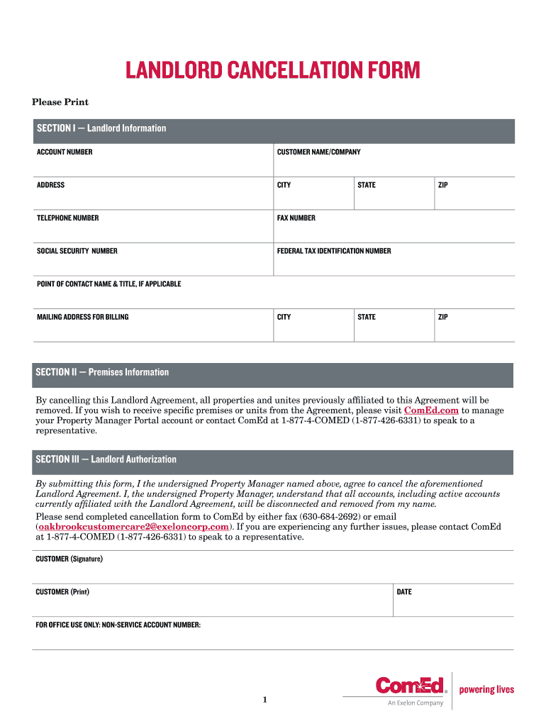 Fillable Online Landlord Property Manager Cancellation Form. Landlord ...