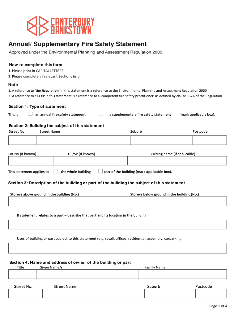 Fillable Online Fire Safety Statement - NSW Department of Planning Fax ...