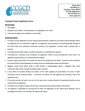 Fillable Online Transport Permit Application Form - ccgcd.net Fax Email ...