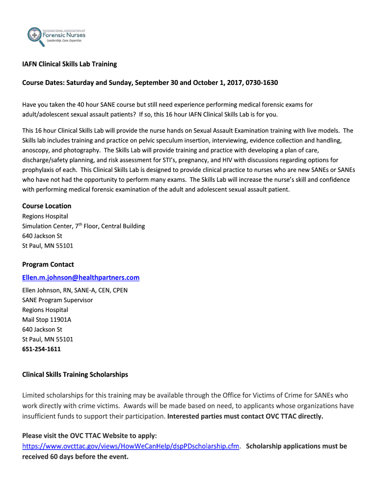 Fillable Online Clinical Skills Lab flyer and registration Sept 302017 ...