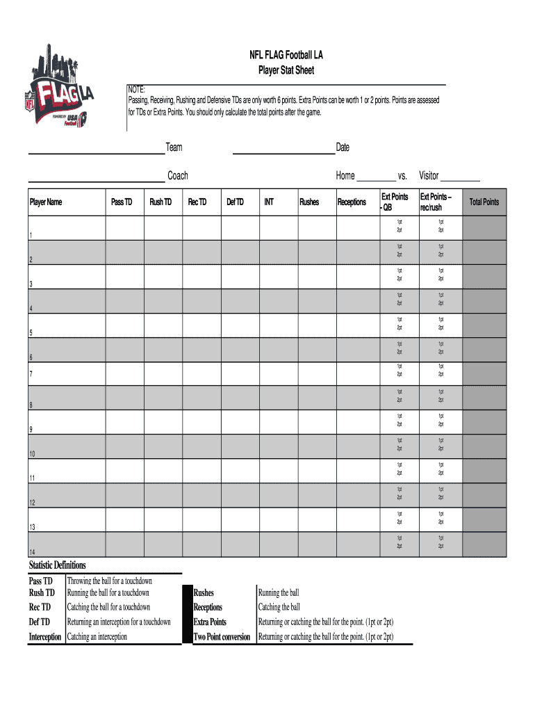 Flag Football Stat Sheet Fill Online Printable Fillable Blank PdfFiller