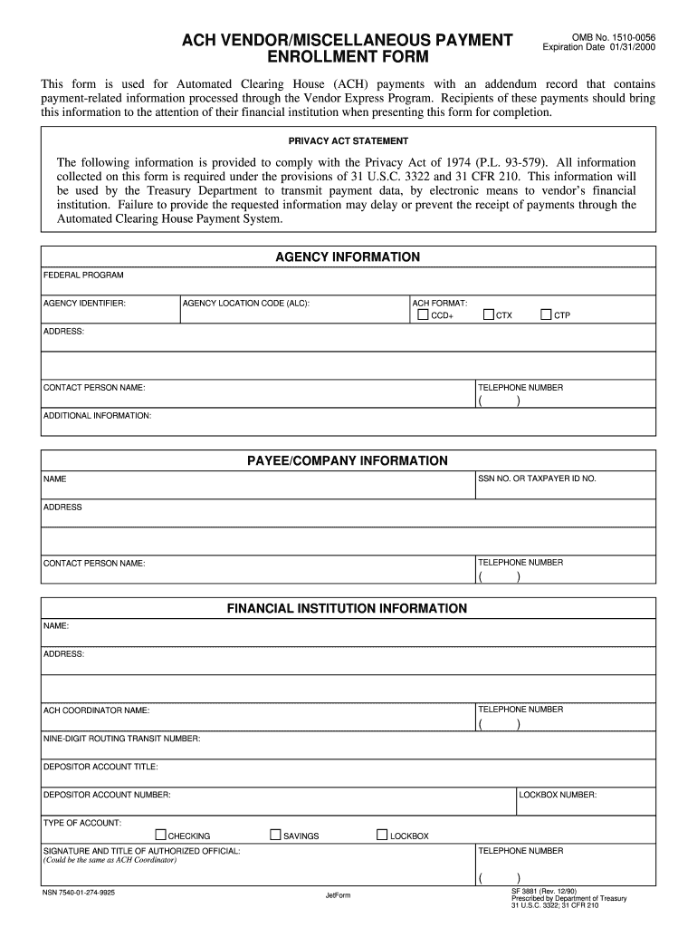 Fillable Online ach vendor/miscellaneous payment enrollment form - VA ... Fax Email Print ...