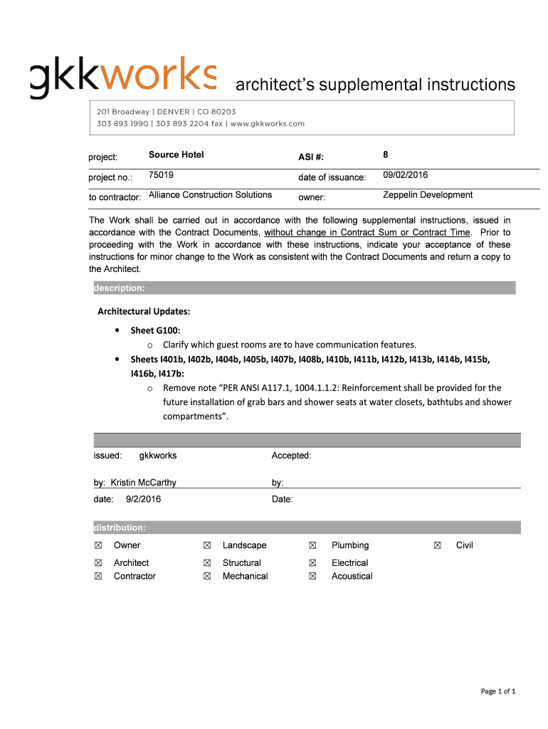 Fillable Online architect's supplemental instructions - Alliance ...