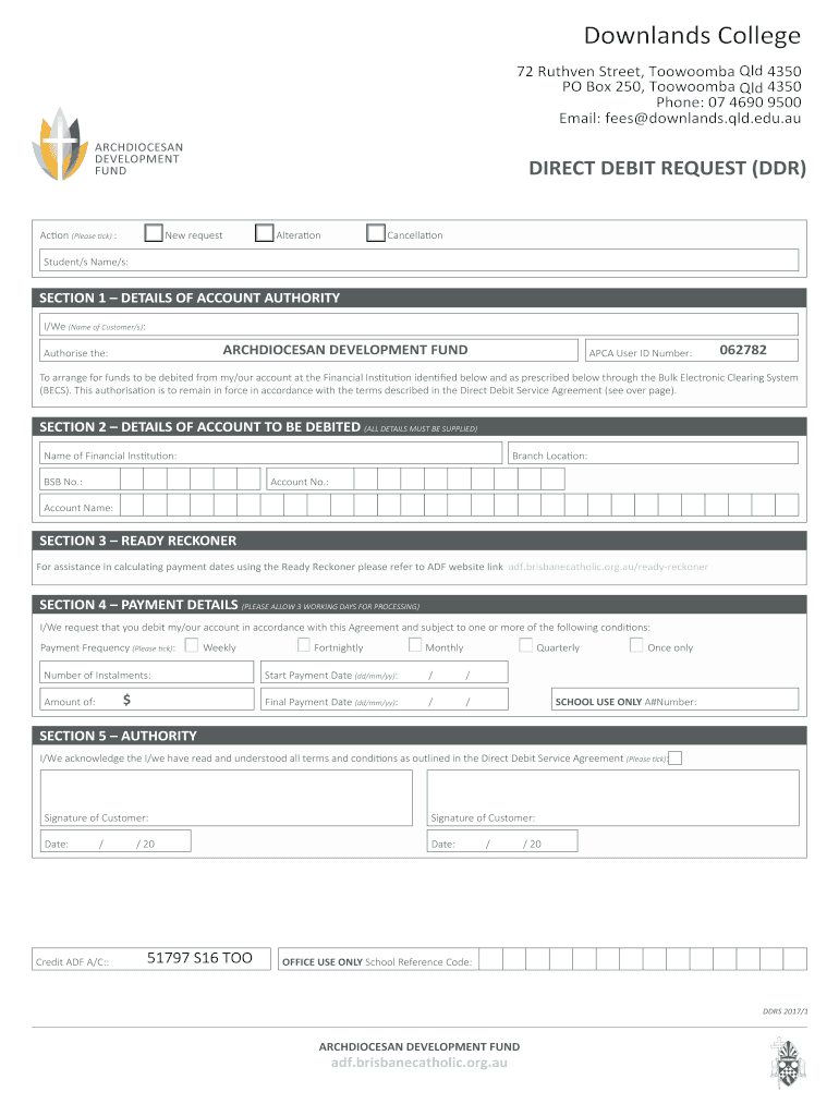 Fillable Online ADF4516 - ADF Direct Debit Request (DDRS) Form SCHOOL ...