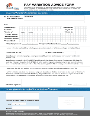 Fillable Online PAY VARIATION ADVICE FORM - nambawansuper.com.pg Fax ...