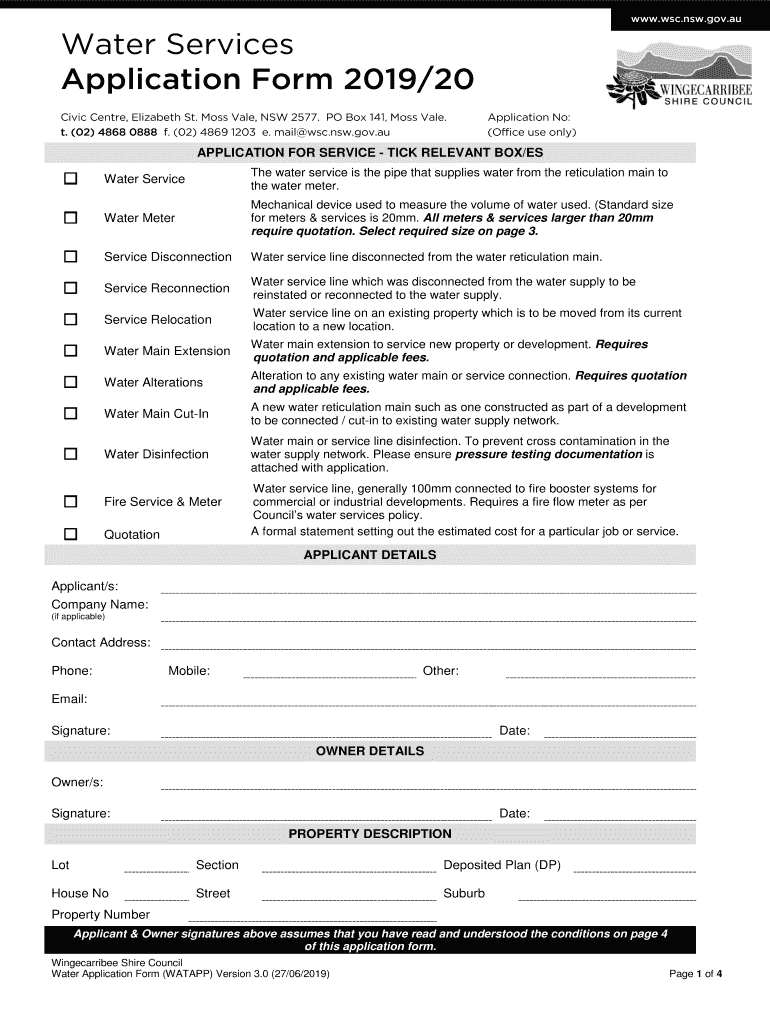 Fillable Online Water Application Form - Wingecarribee Shire Council ...