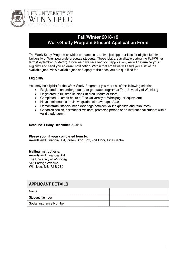Fillable Online Work-Study Program Student Application Form Fax Email ...