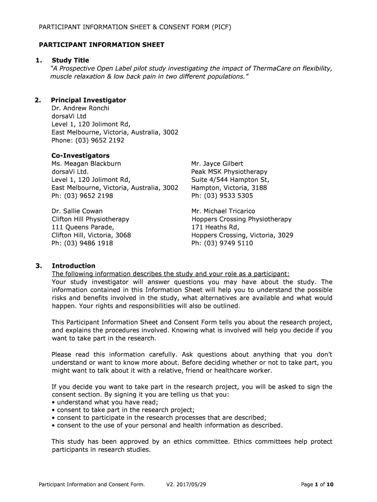 Fillable Online PARTICIPANT INFORMATION SHEET AND CONSENT FORM ... Fax Email Print - pdfFiller