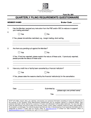 Fillable Online QUARTERLY FILING REQUIREMENTS QUESTIONNAIRE Fax Email ...