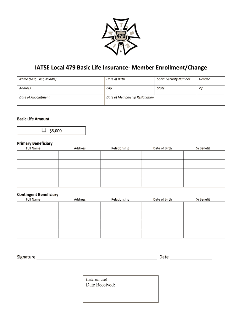 Fillable Online IATSE Local 479 Basic Life Insurance- Member Enrollment ...
