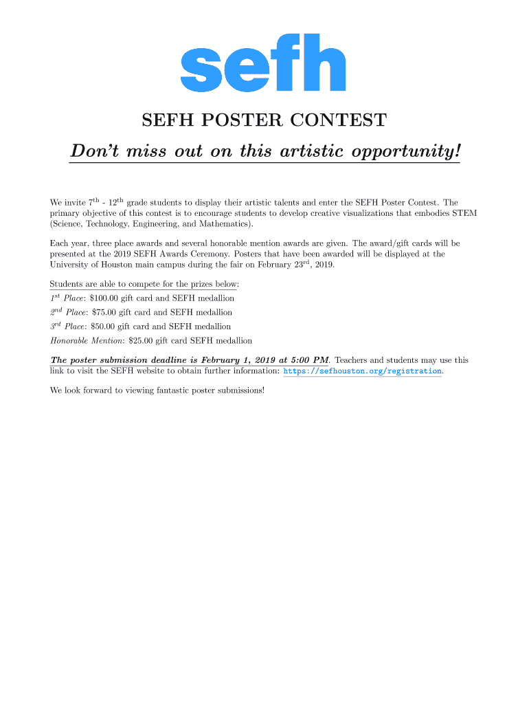 Fillable Online Fillable Online sefhouston SEFH POSTER CONTEST Don ...