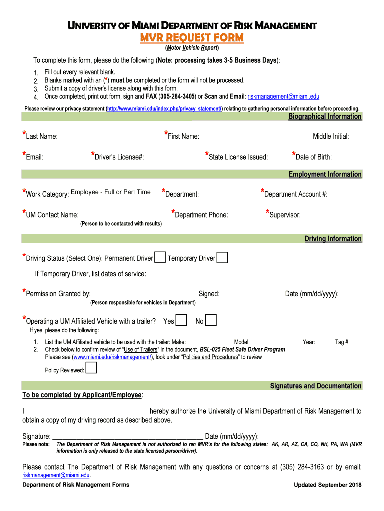 Fillable Online mvr request form - Business Services - University of ...