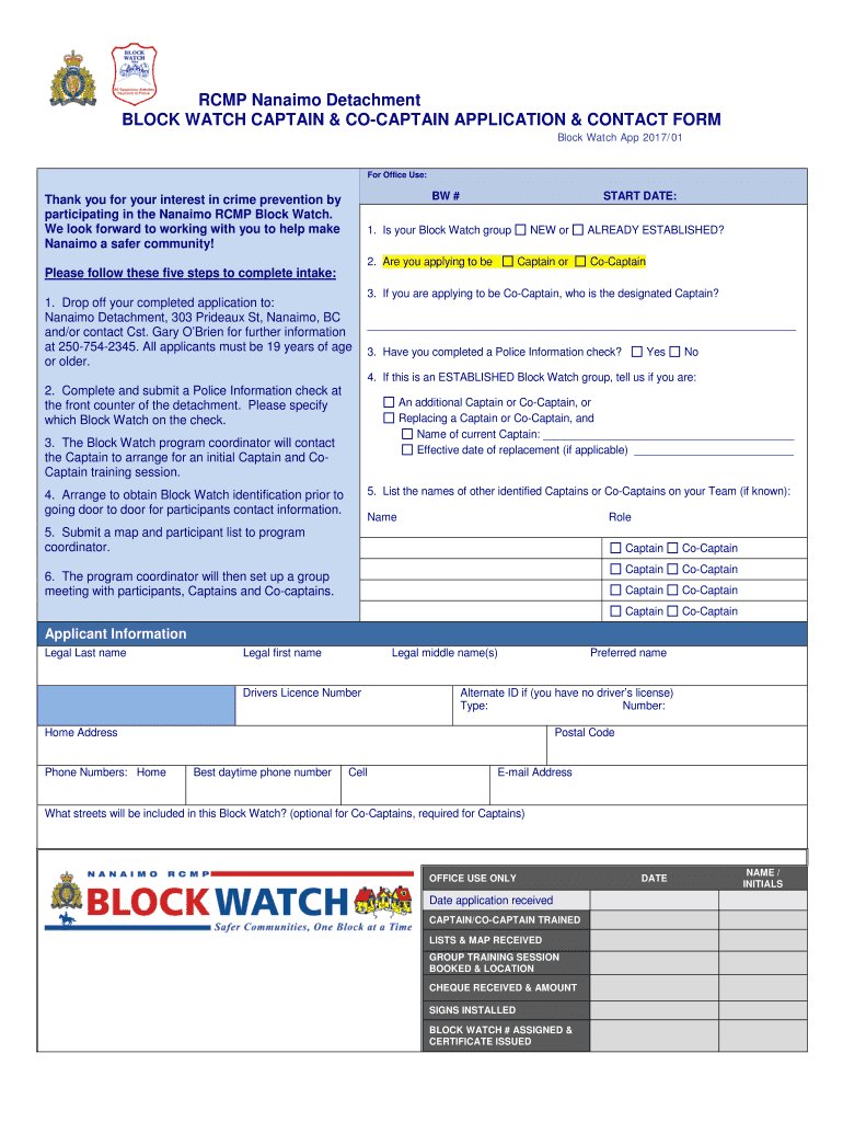 Fillable Online The roles of the BLOCK WATCH CAPTAIN and CO-CAPTAIN Fax ...