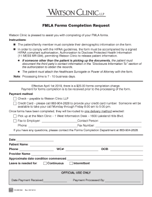 Fillable Online FMLA Forms Completion Request - Watson Clinic Fax Email ...