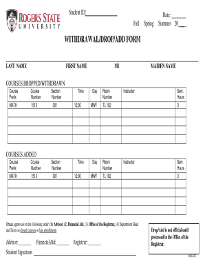 Fillable Online WITHDRAWAL/DROP/ADD FORM Fax Email Print - pdfFiller