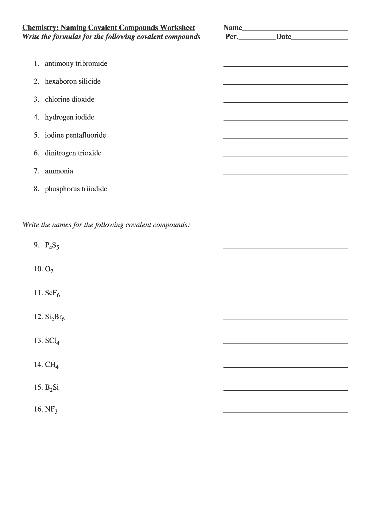Naming Covalent Compounds Worksheet My Chemistry Class Fill And