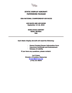 Fillable Online static display aircraft paperwork package - Reno Air ...