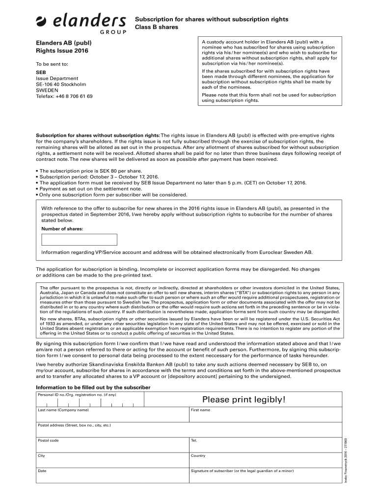 Fillable Online Subscription for shares without subscription rights Fax Email Print - pdfFiller