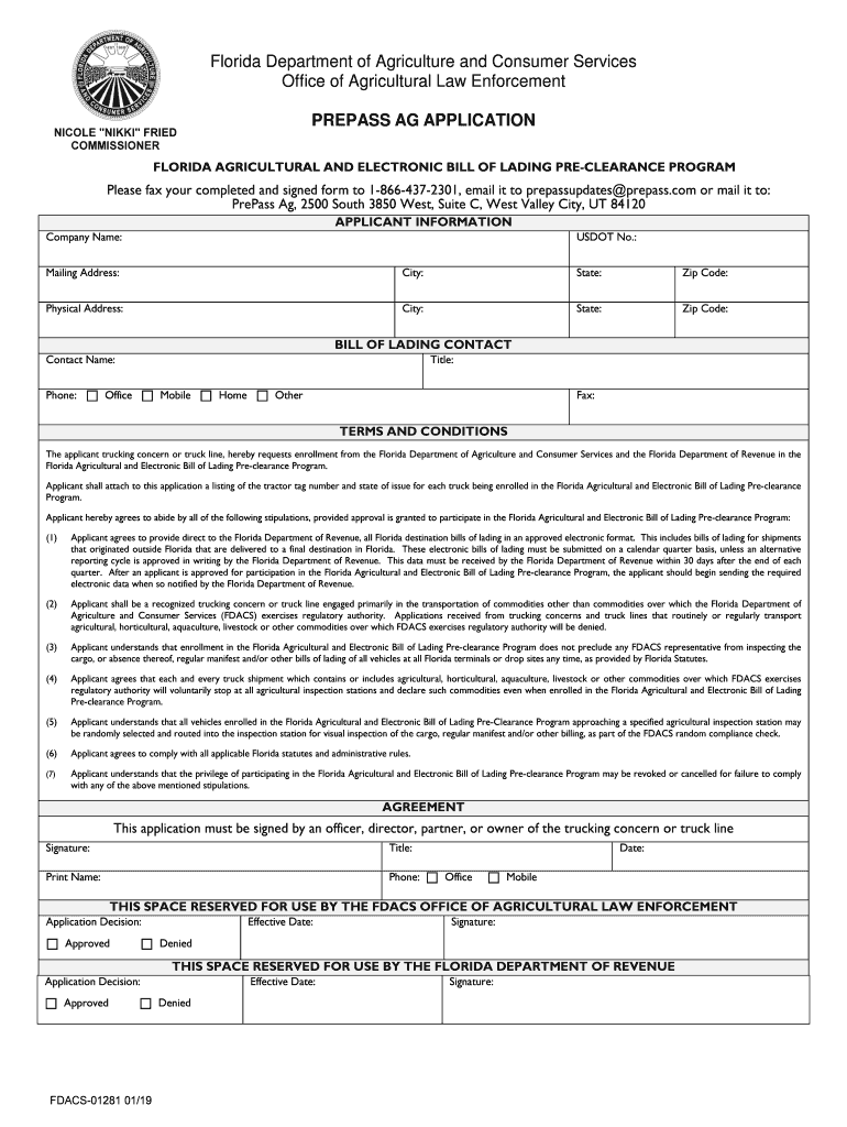 Fillable Online Prepass Ag Application, Florida Agricultural And ...