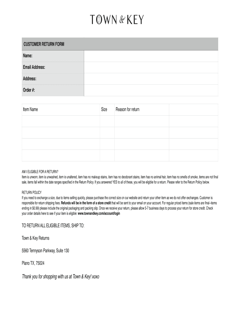 Fillable Online Return Template Fax Email Print - pdfFiller