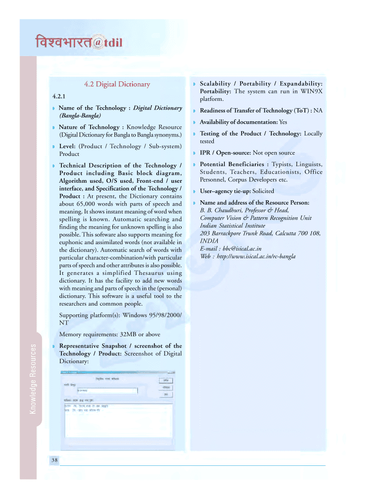 Fillable Online 4.2 Digital Dictionary - Indian Language Technology ...