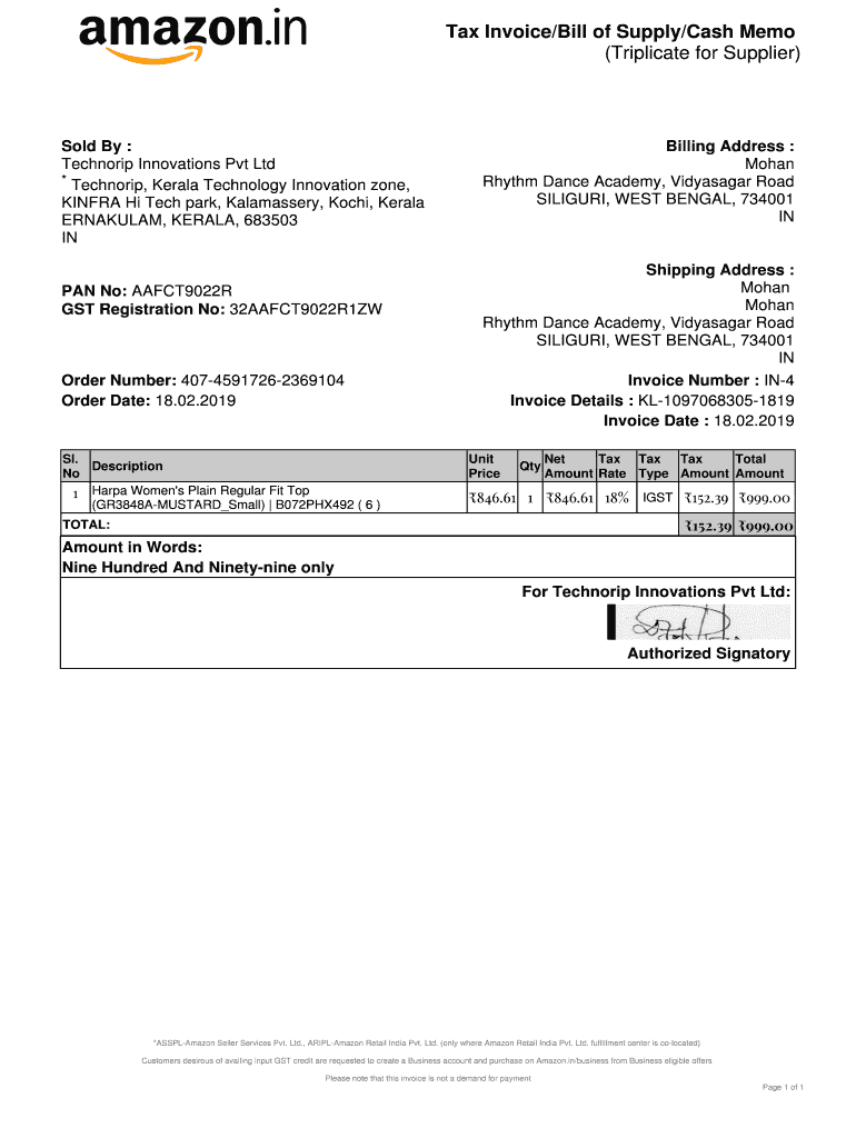 Fillable Online Tax Invoice/Bill of Supply/Cash Memo (Triplicate ...