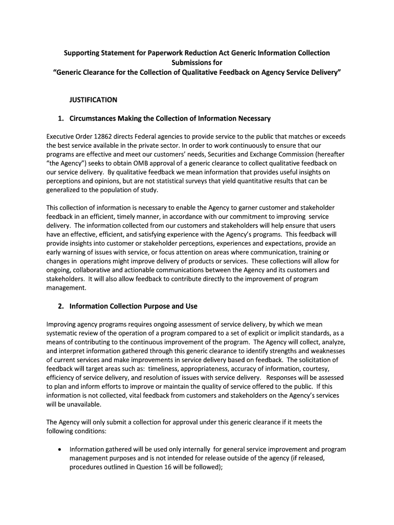 Fillable Online Supporting Statement for Paperwork Reduction Act ...