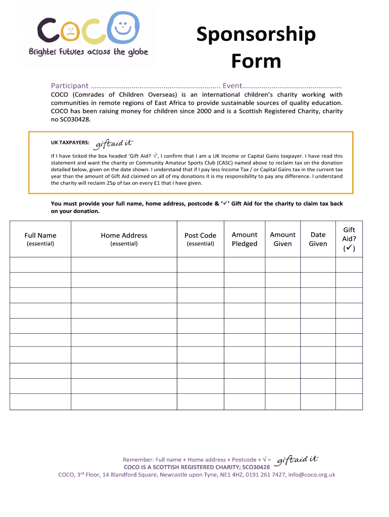 Fillable Online 2017 COCO Sponsorship Form Fax Email Print - pdfFiller
