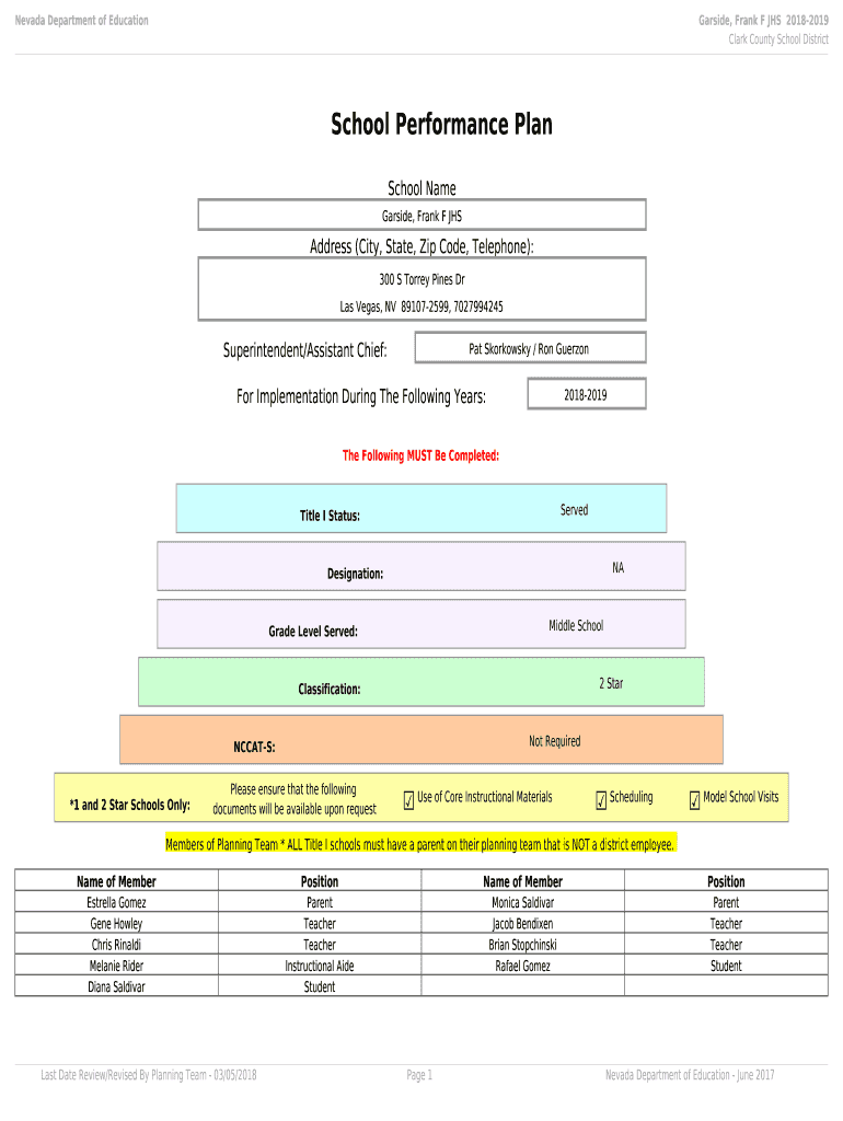 Fillable Online Frank F Garside Junior High School in Las Vegas NV ...