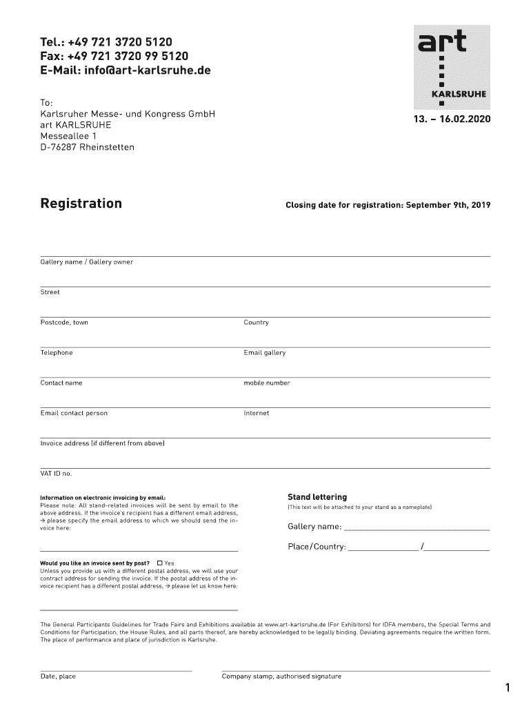 Fillable Online Registration form for galleries art KARLSRUHE 2020 ...