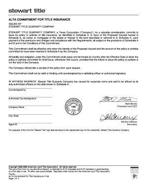 Fillable Online ALTA Commitment Form COMMITMENT FOR TITLE ... Fax Email ...