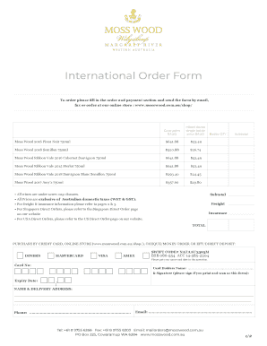 Fillable Online International Order Form - mosswood.com.au Fax Email ...