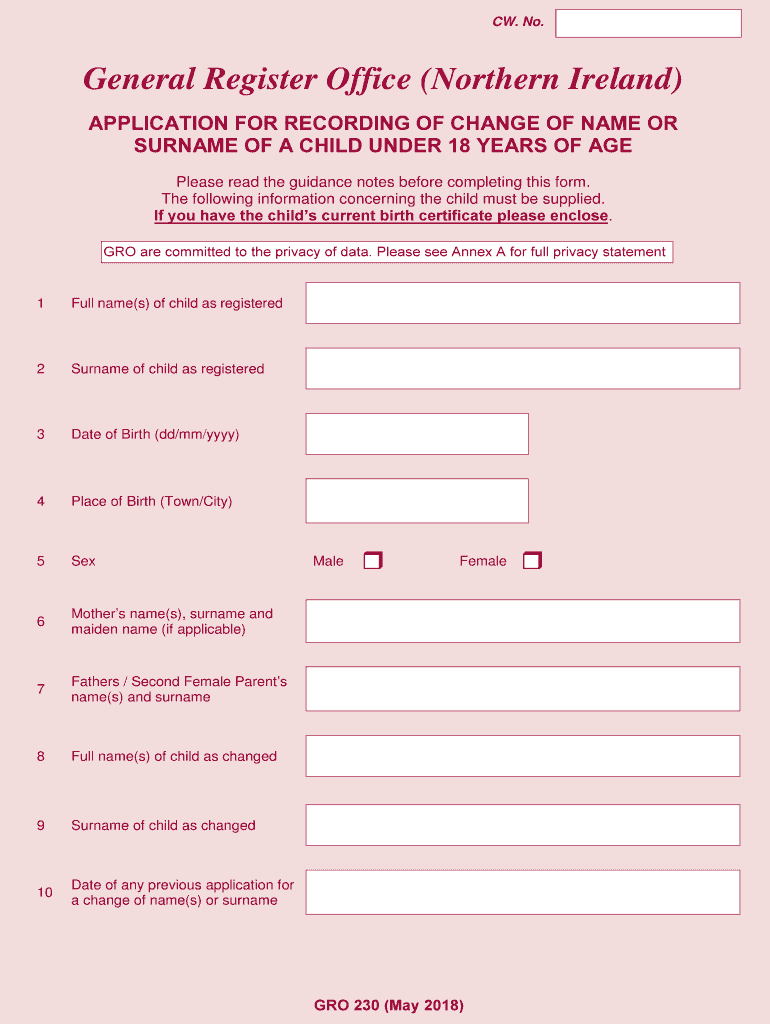 Fillable Online GRO 230 - name change under 18. GRO 230 - name change ...