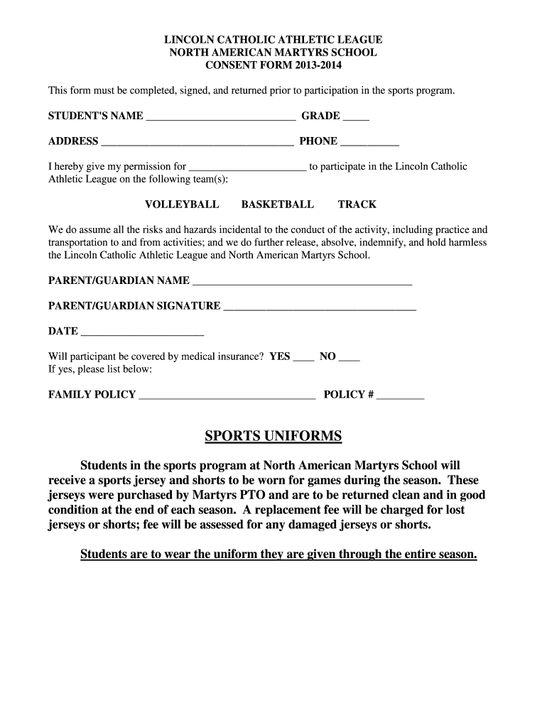 Fillable Online Sports Consent Form Fax Email Print - pdfFiller