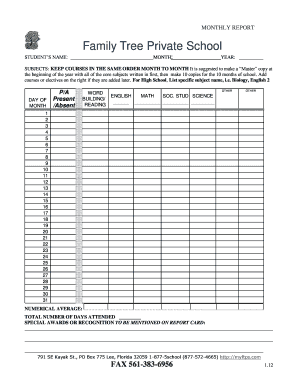 Fillable Online MONTHLY REPORT Family Tree Private School - myftps.com ...