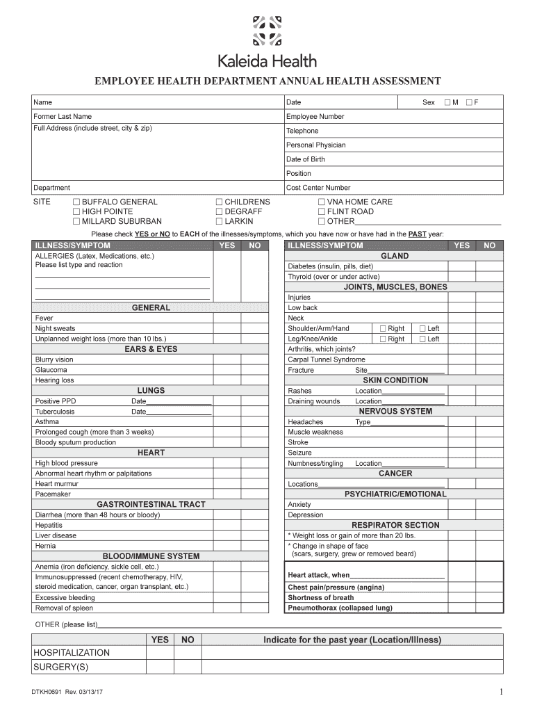 Fillable Online employee health department annual health assessment Fax ...