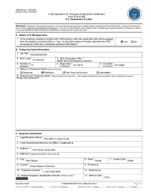 Fillable Online H-2B Application for Temporary Employment Certification ...