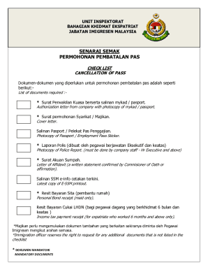 Fillable Online Checklist - ESD - Jabatan Imigresen Malaysia Fax Email ...