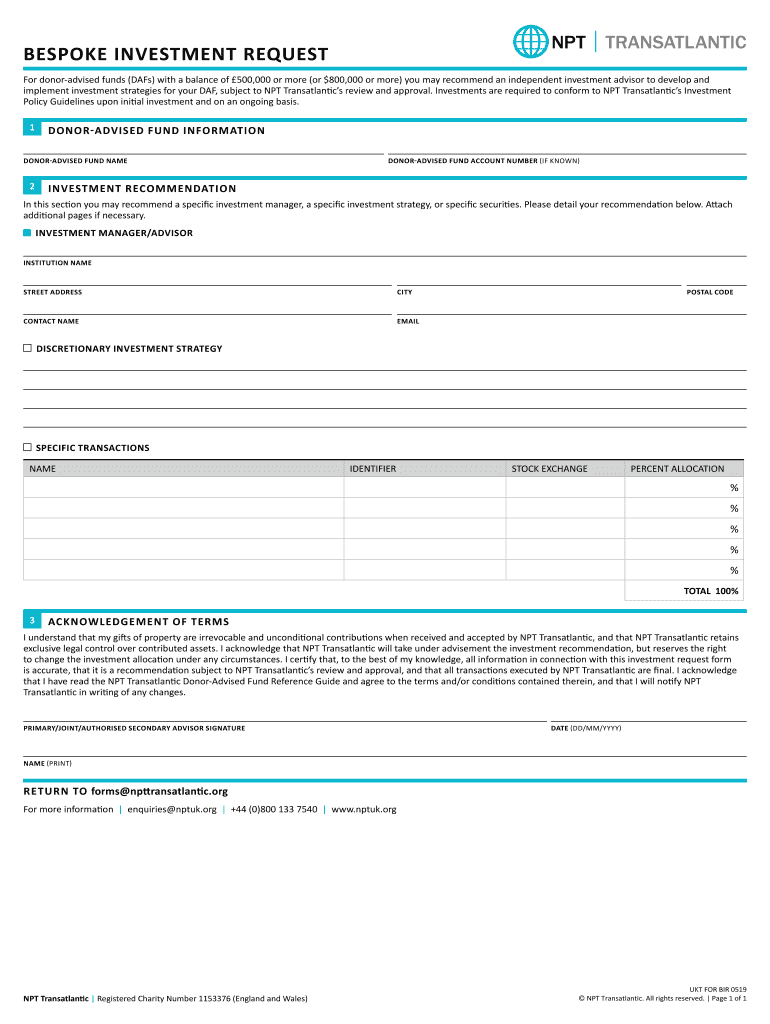 Fillable Online BESPOKE INVESTMENT REQUEST Fax Email Print - pdfFiller
