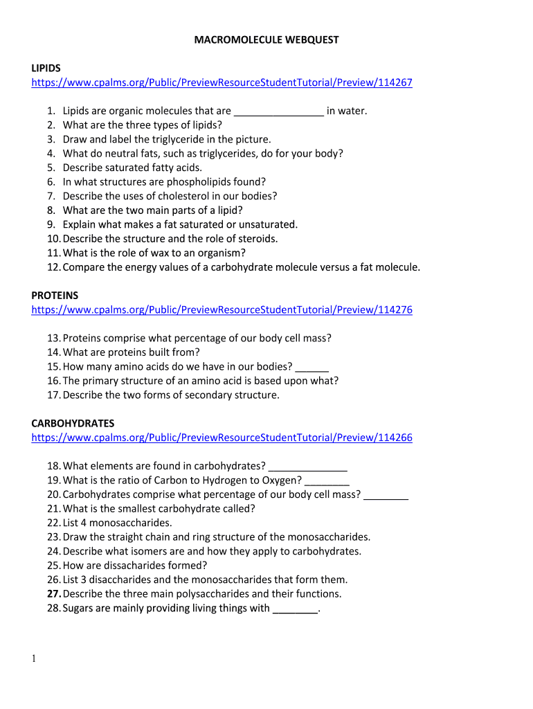 Macromolecules Webquest Answer Key - Fill Online, Printable, Fillable ...
