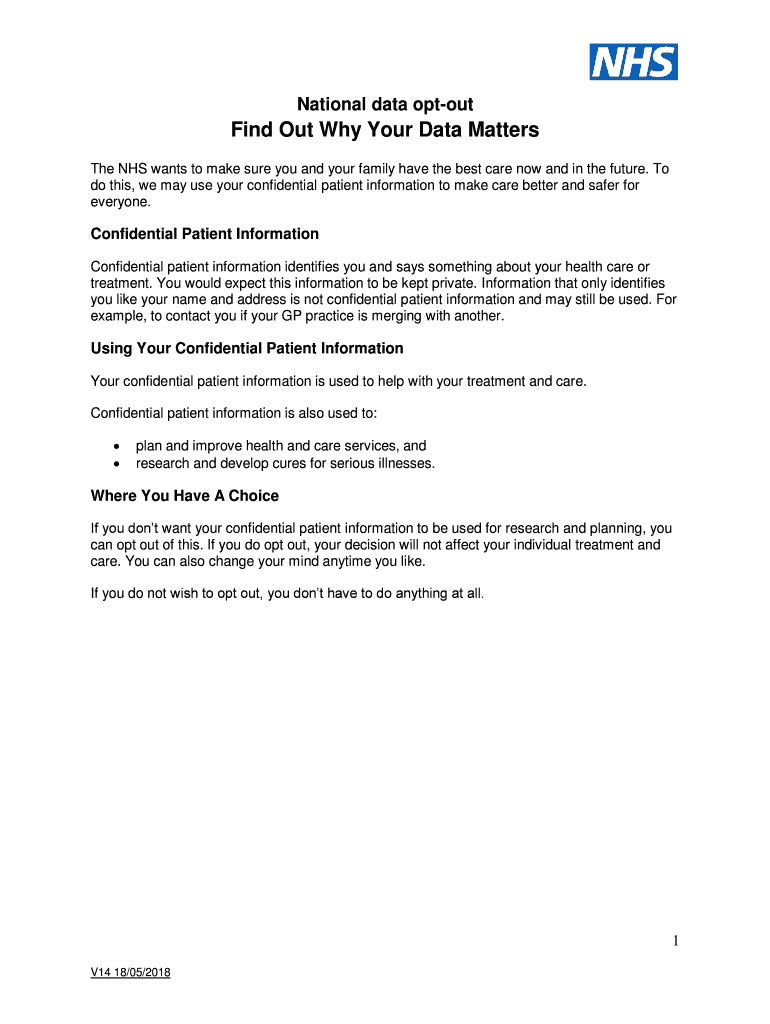 Fillable Online National data opt-out Find Out Why Your Data Matters ...