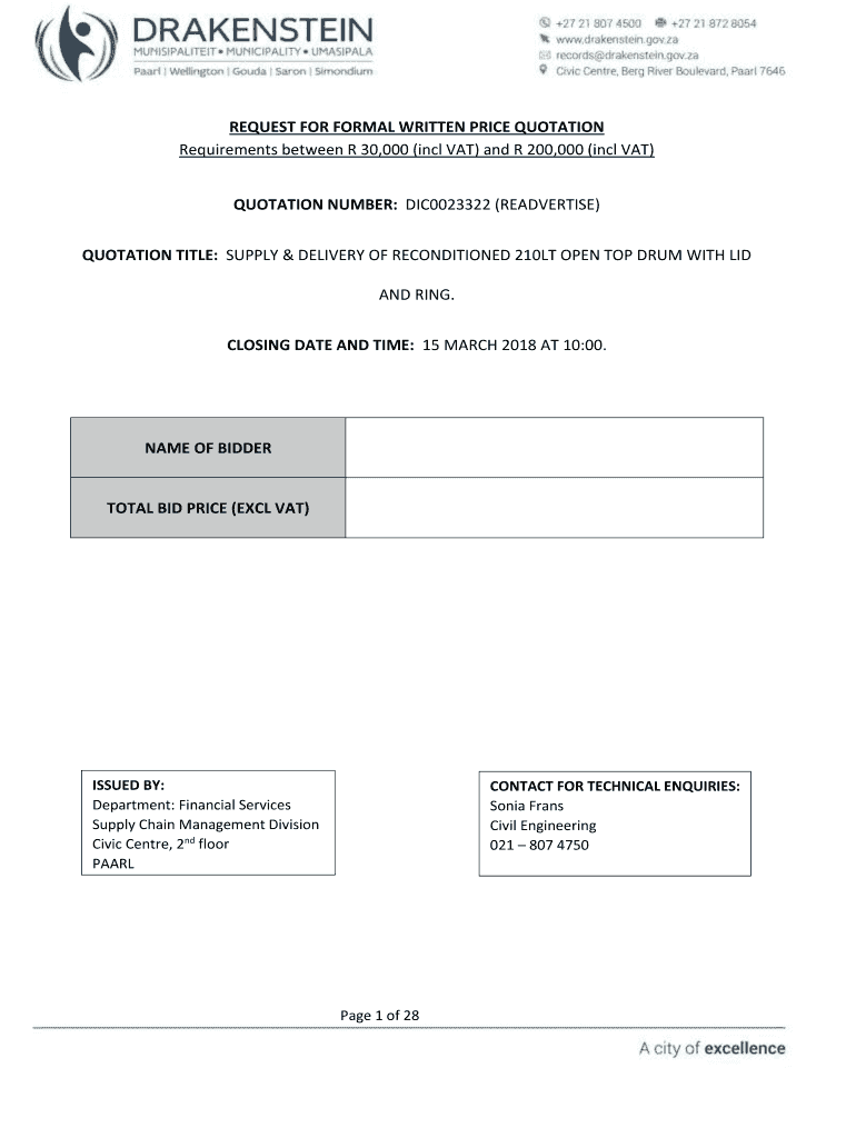 Fillable Online request for formal written price quotations goods ...