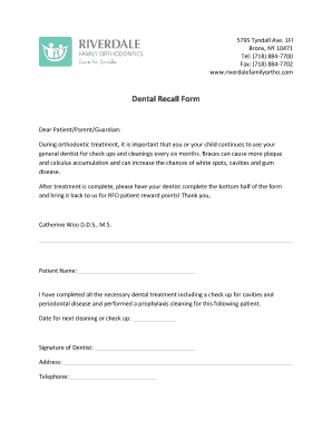 Fillable Online Dental Recall Form.doc Fax Email Print - pdfFiller