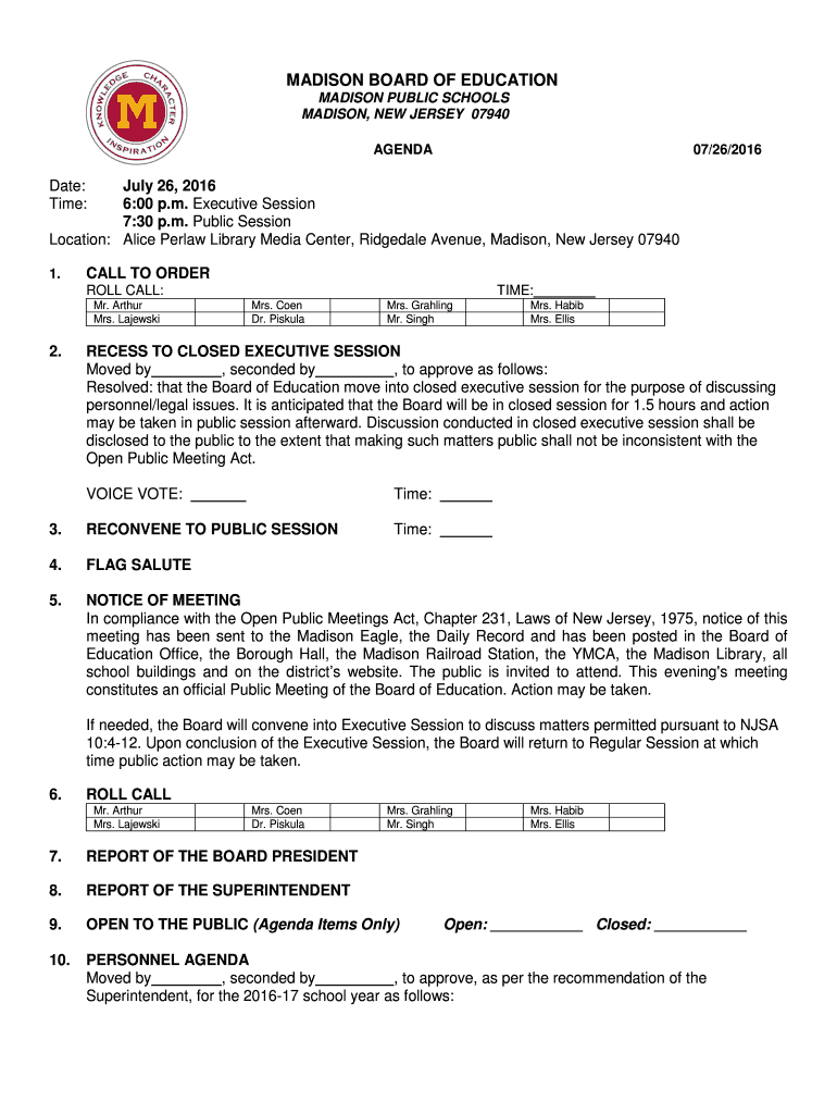 Fillable Online madison board of education - Madison Public Schools Fax ...